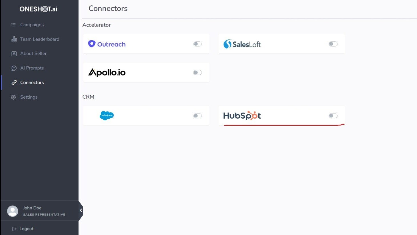 Oneshot AI HubSpot Integration | Connect Them Today
